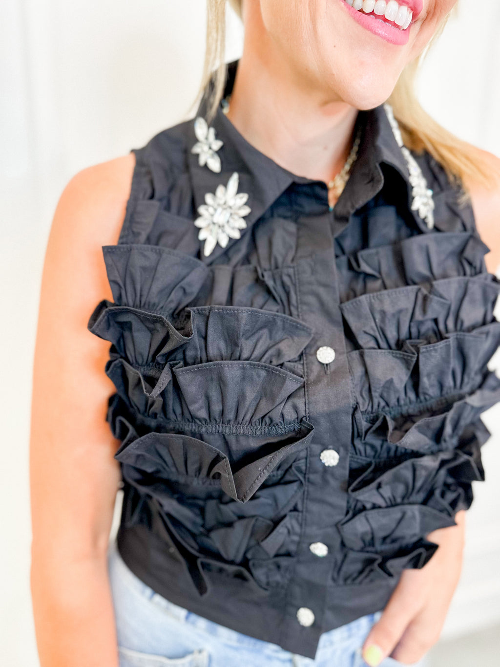 Bejeweled Ruffle Top – Shopthechicgirl